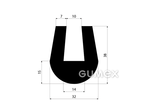 "U" Gummiprofil, 38x32/14mm, 70°ShA, EPDM, -40°C/+100°C, schwarz | GUMEX.DE