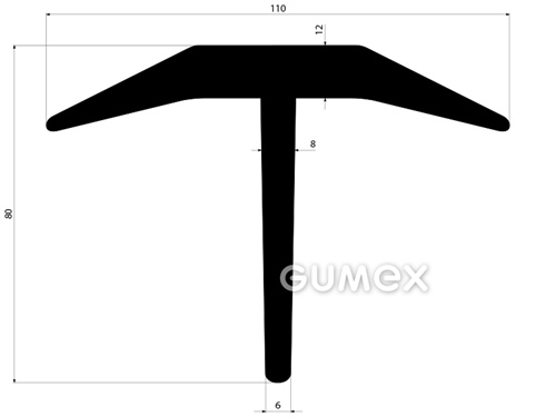 "T" Gummiprofil, 80x110/8mm, 70°ShA, EPDM, ISO 3302-1 E2/L2, -40°C/+100 ...